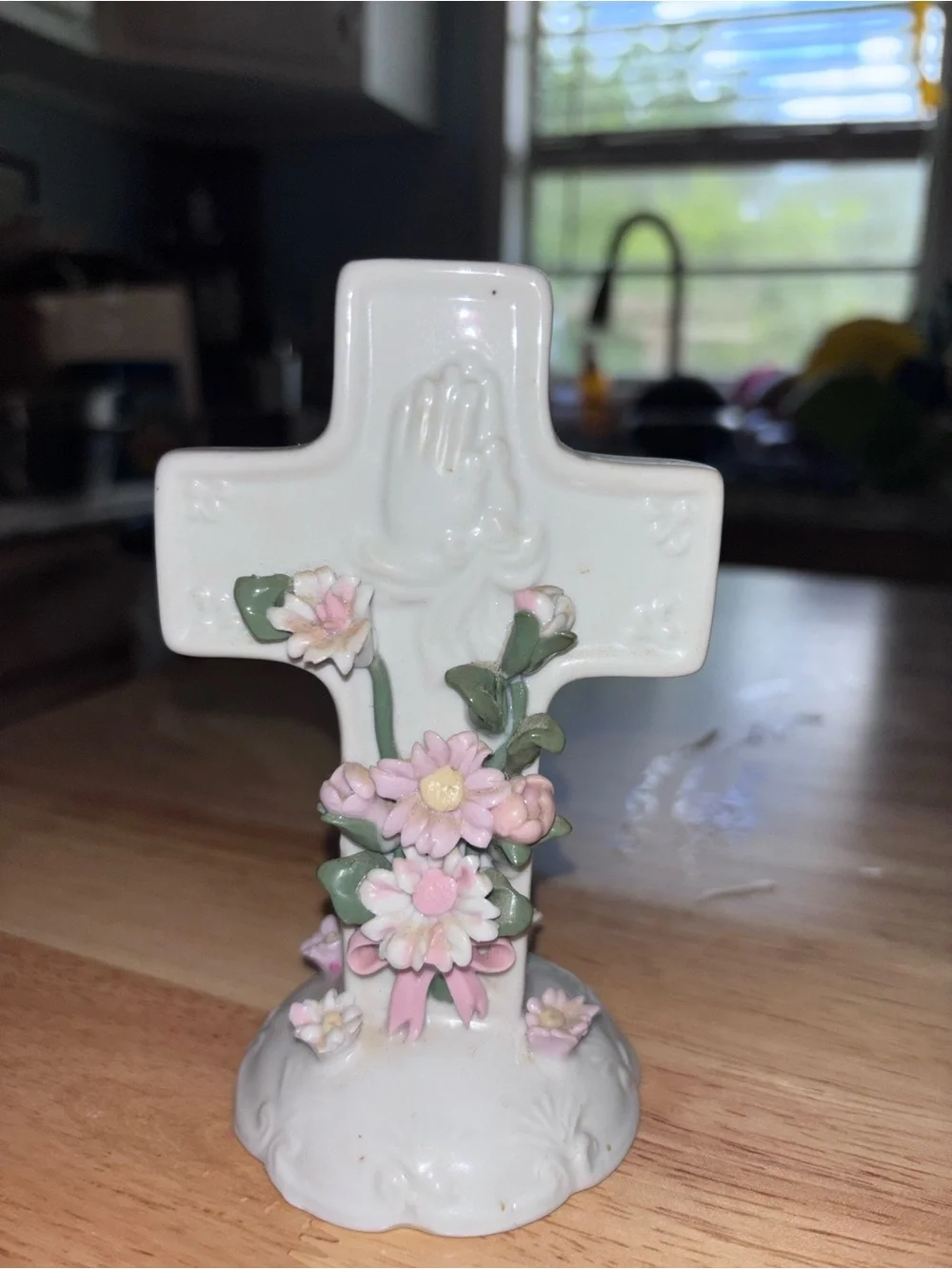 Accents | White Floral Ceramic Cross Figurine | Poshmark